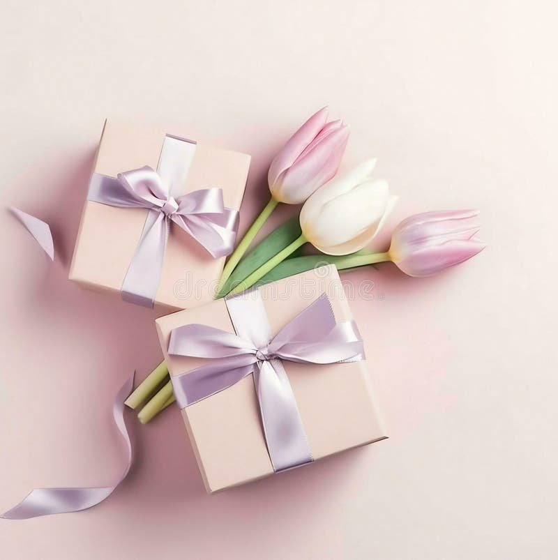 Gift Box with Pink Tulips Gift Box and Tulips Gift Box with Tulips ...