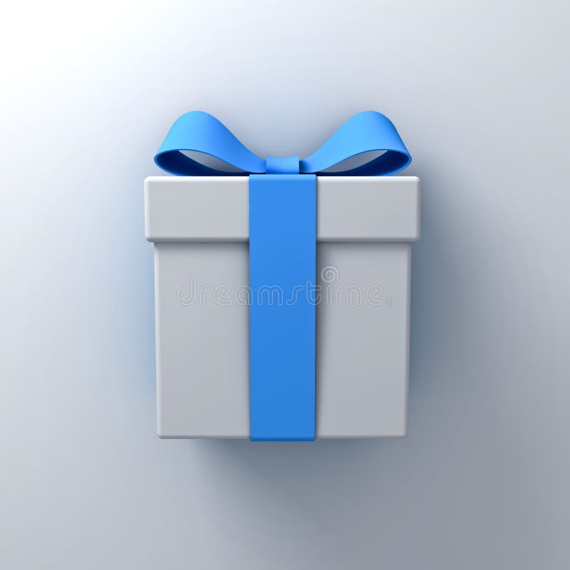Gift Box Present with Blue Ribbon Bow on White Wall Background Stock ...