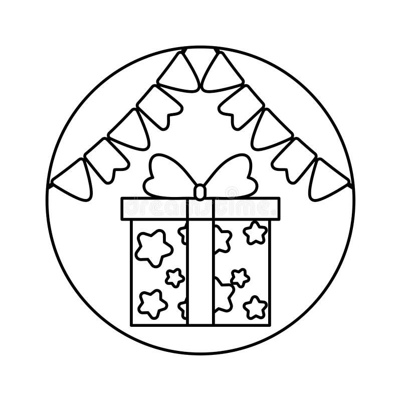 Gift Box Present in Frame Circular with Garlands Hanging Stock ...