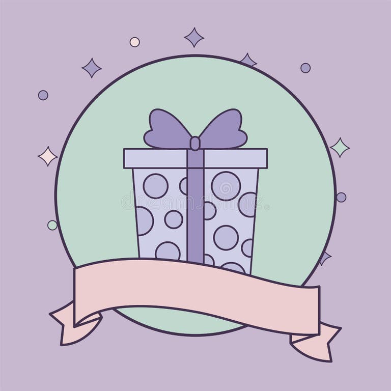 Gift Box Present in Frame Circular with Ribbon Stock Illustration ...