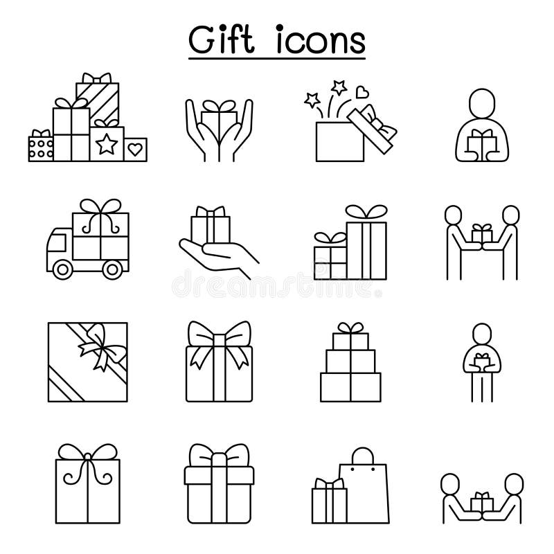 Gift Box Icon Set in Thin Line Style Stock Vector - Illustration of ...