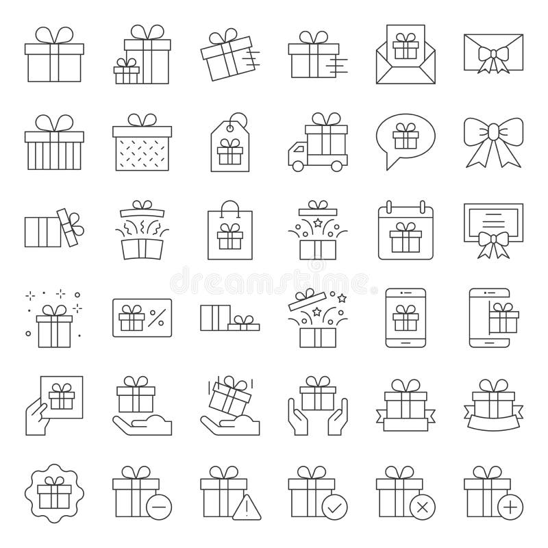 Gift Box or Present Box Icon, Thin Line Stock Vector - Illustration of ...