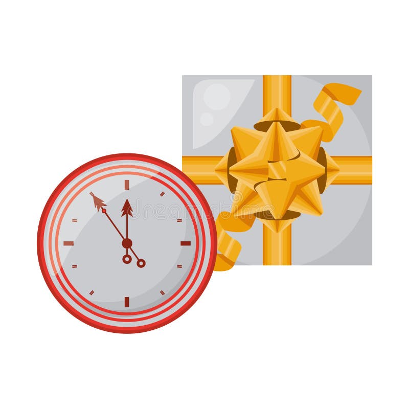 Gift Box Present with Time Clock Watch Stock Vector - Illustration of ...