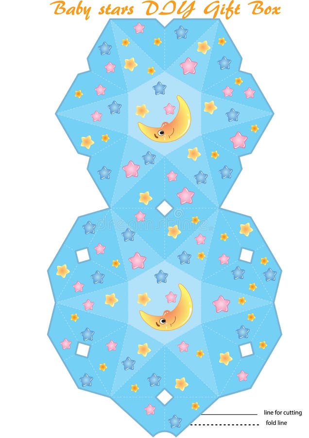 Gift Box Printable DIY Template. Cartoon Star and Moon Baby Pattern ...