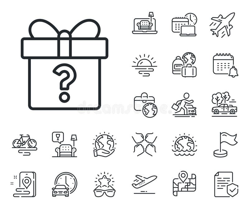 Gift Box with Question Mark Line Icon. Present. Plane Jet, Travel Map ...