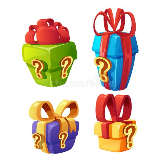 Gift Box with Question Mark Vector Set, Cartoon Reward Surprise Gift ...