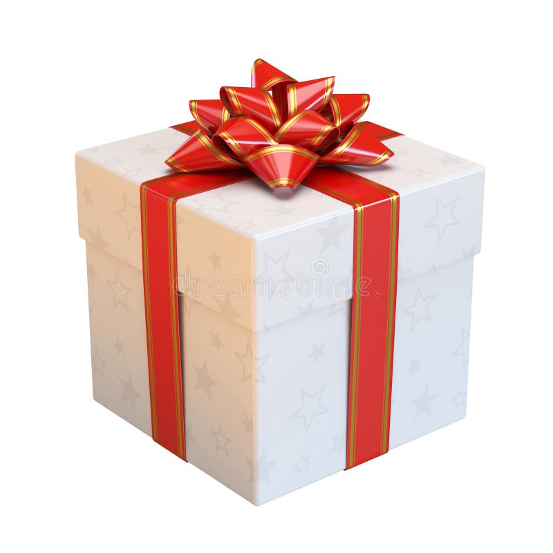 Gift Box with Red Bow and Ribbon, White Present 3d Rendering Stock ...