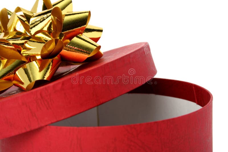 Gift Box of Red Color with a Golden Bow Stock Image - Image of surprise ...