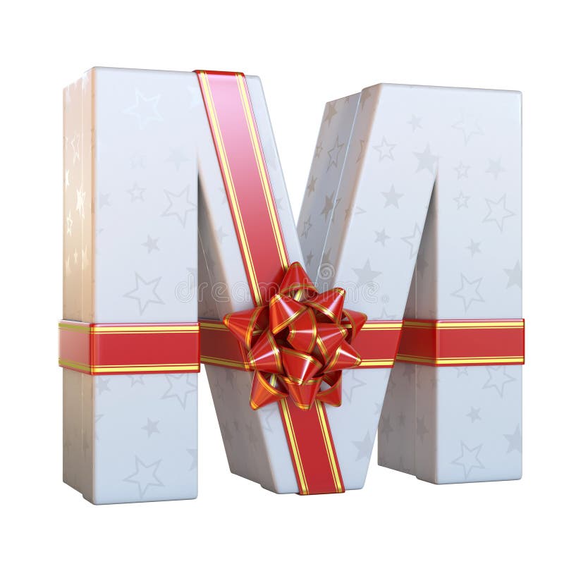 Gift Box with Red Ribbon Bow 3d Font, Present Alphabet 3d Rendering ...
