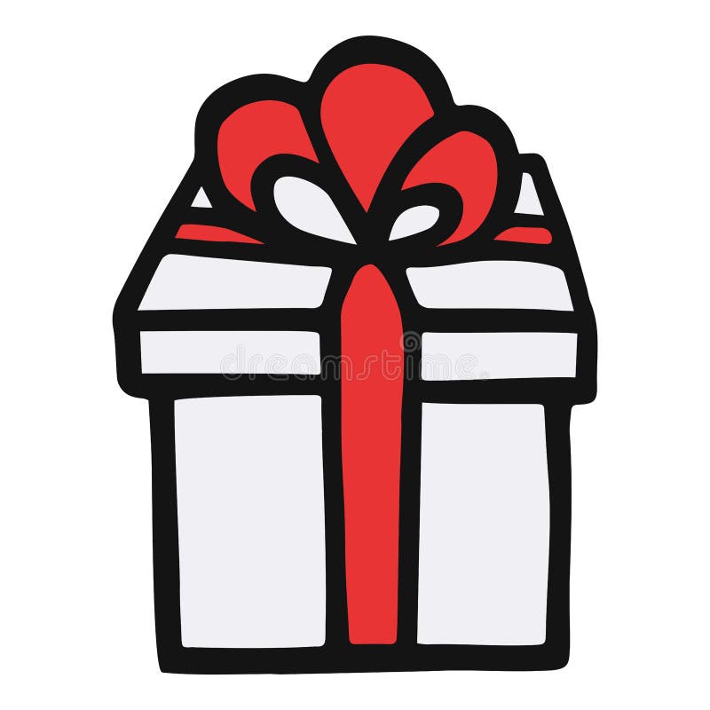 Gift Box with Red Ribbon Hand Drawn Doodle Illustration Stock Vector ...