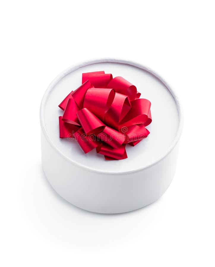 Gift Box with Red Ribbon Isolated on White Stock Image - Image of craft ...