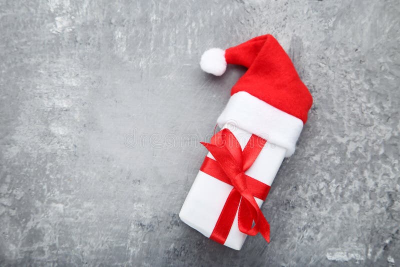 Gift box with santa hat stock image. Image of fluffy - 104954817