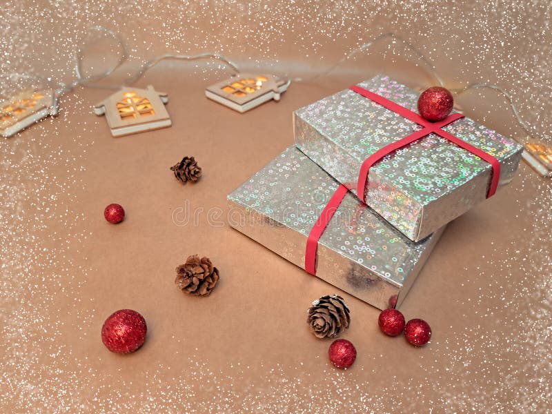 Gift Box with Red Stripes for Christmas ,new Year Presents Stock Image ...