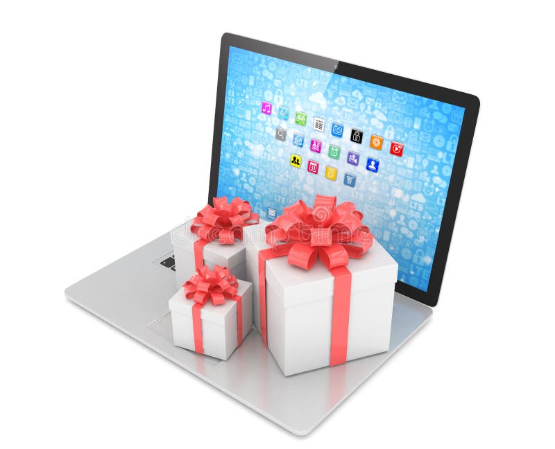 Gift Box with Ribbon Bow on Laptop Stock Image - Image of gift ...