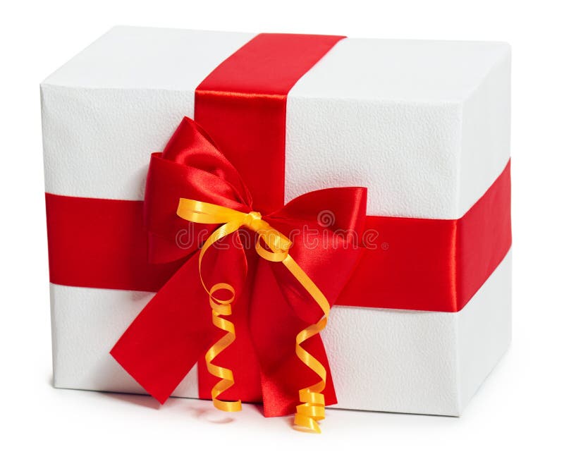 Gift Box with Ribbon and Bow on White Background Stock Photo - Image of ...