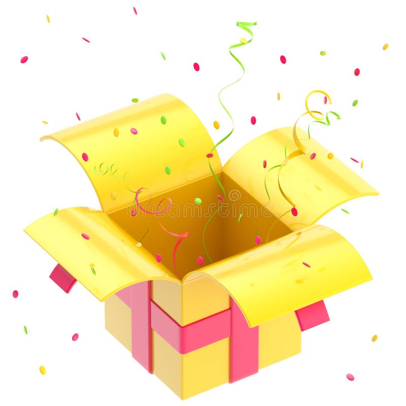 Gift Box with Ribbon, Confetti Isolated Stock Illustration ...