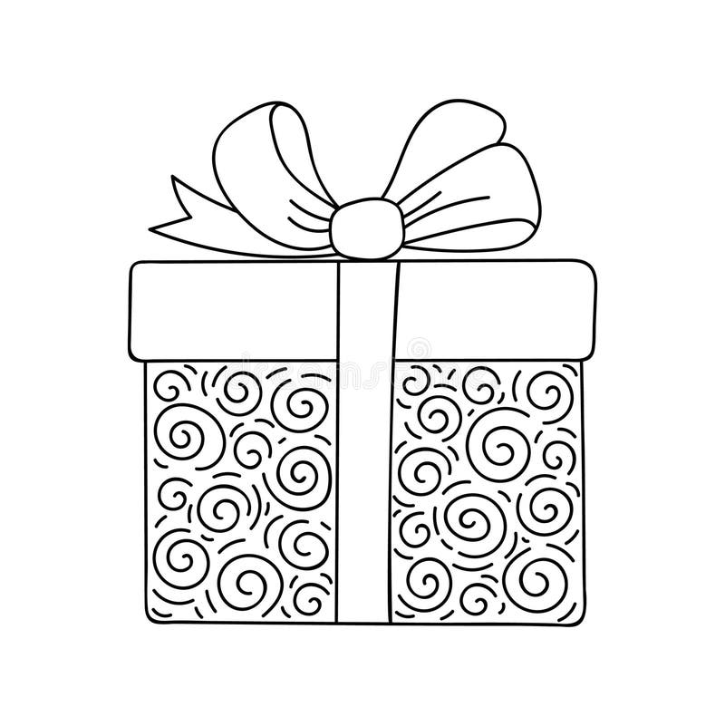 Gift Box with Ribbon. Hand Drawn Doodle Outline Vector Stock Vector ...
