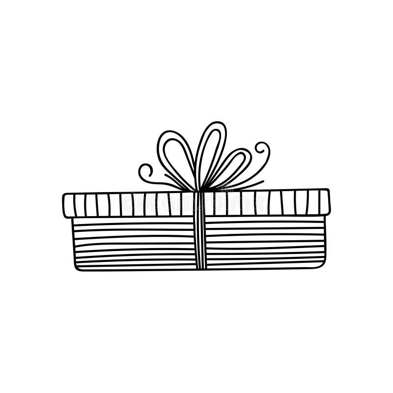 Gift Box with Ribbon. Hand Drawn Doodle Outline Vector Stock Vector ...