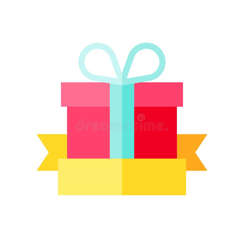 Gift Box with Ribbon Label Vector Illustration, Flat Style Icon Stock ...