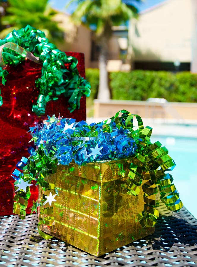 Gift Box with Ribbon by the Swimming Pool Stock Photo - Image of ...