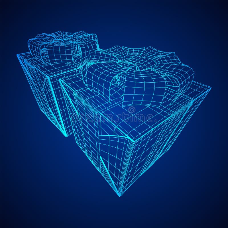 Gift Box with Ribbon Wireframe Stock Vector - Illustration of birthday ...