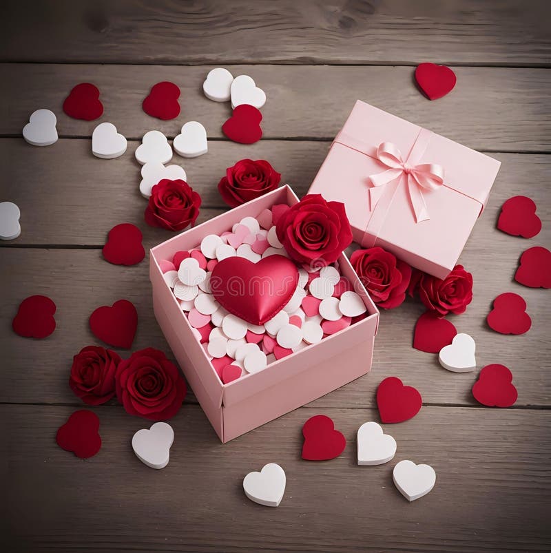 Gift Box with Rose Petals Gift Box with Roses Heart Shaped Box with ...