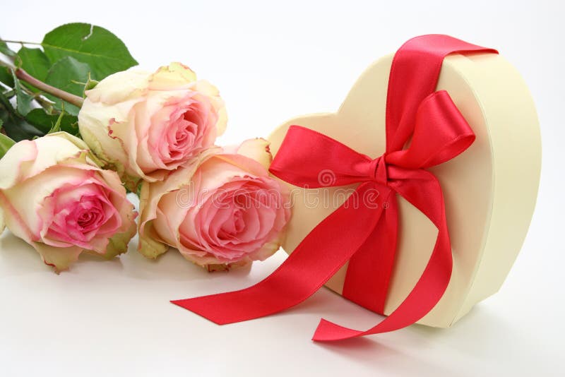 Gift box and roses stock image. Image of relationship - 7356717