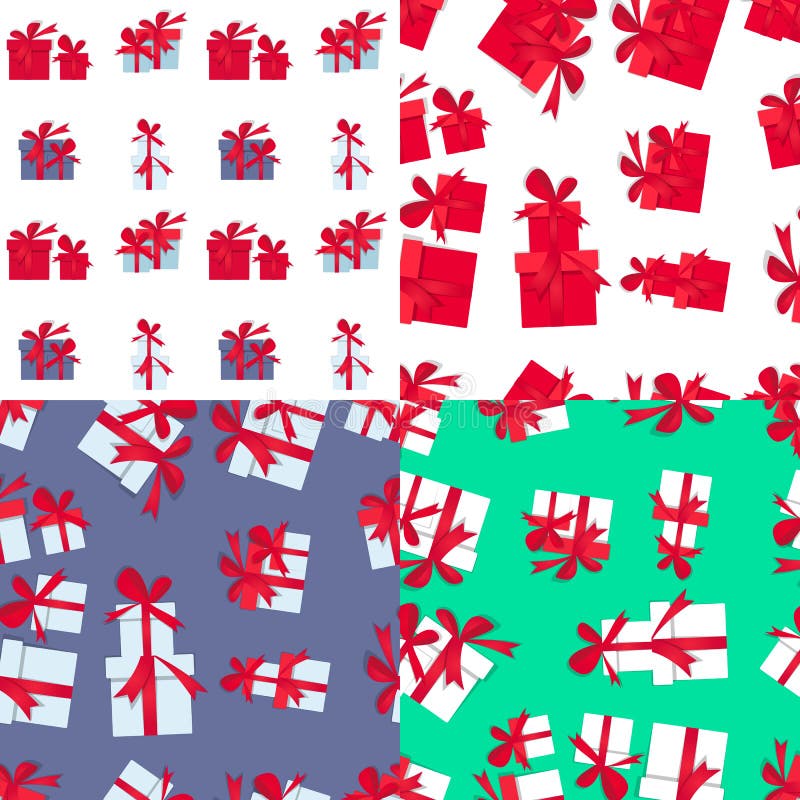 Set of Gift Box Seamless Patterns. Vector Boxes with Gifts Background ...