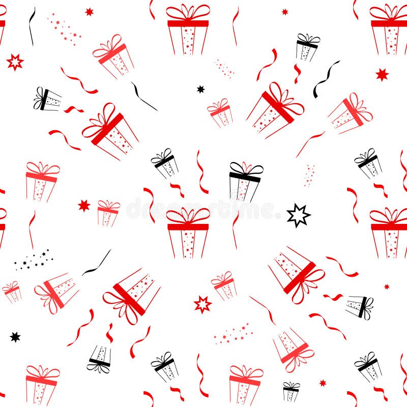 Gift Box Seamless Pattern. Vector Boxes with Gifts and Stars Background ...