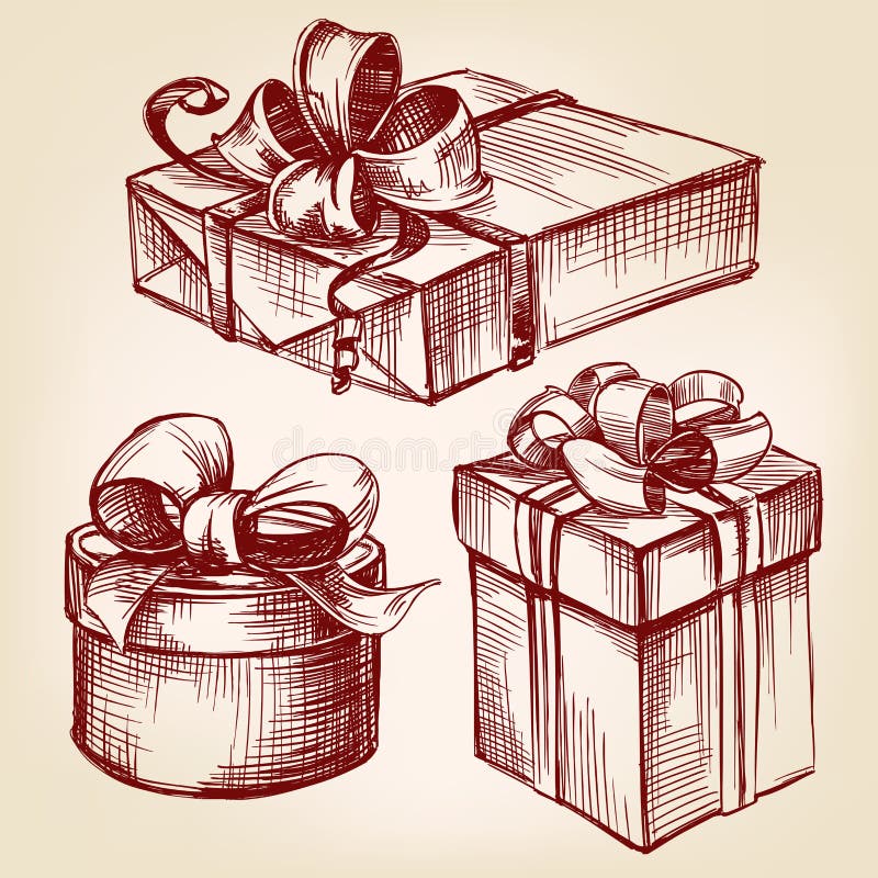 Gift Box Set Hand Drawn Vector Llustration Sketch Stock Vector ...