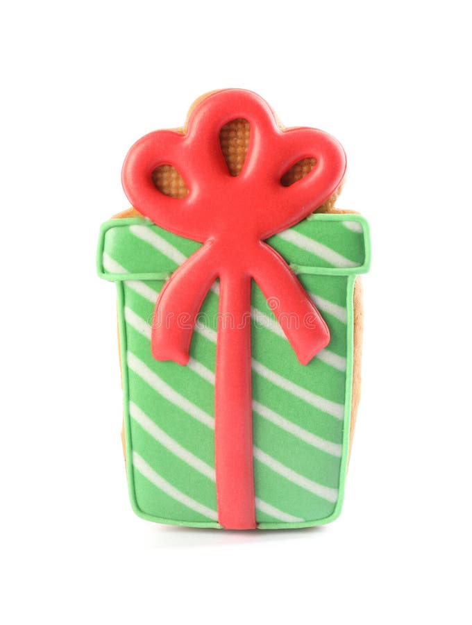 Gift Box Shaped Christmas Cookie on White Stock Photo - Image of ...