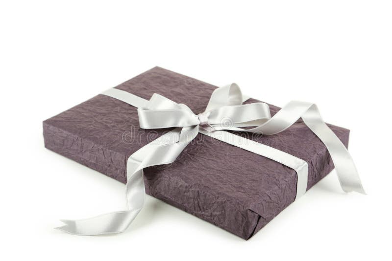 Gift Box with Silver Bow Isolated on White Background Stock Image ...