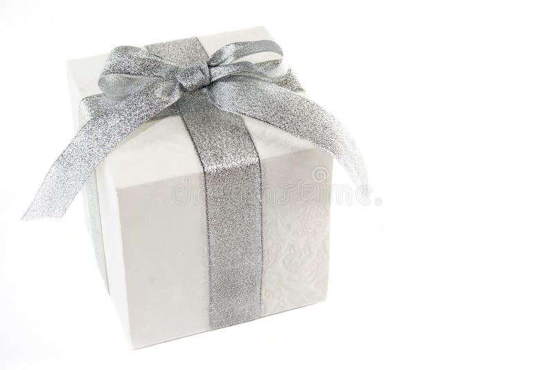 Gift Box with Silver Bow and Ribbon Isolated Stock Photo - Image of ...