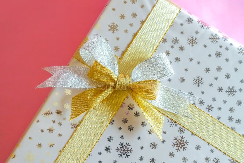Gift Box Silver and Gold Ribbon Stock Image - Image of give, birthday ...