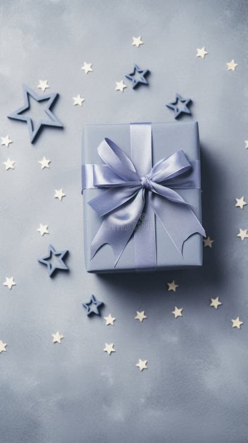 Gift Box with Silver Stars on Dark Background . Stock Illustration ...