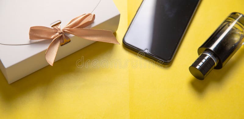 Gift Box with a Smartphone, Perfume Stock Illustration - Illustration ...