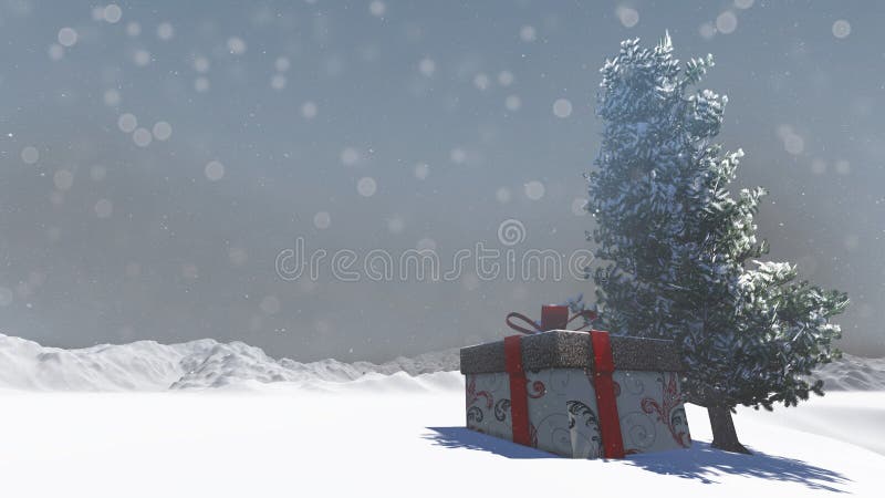 Gift box in snowy stock illustration. Illustration of decorative - 35347145