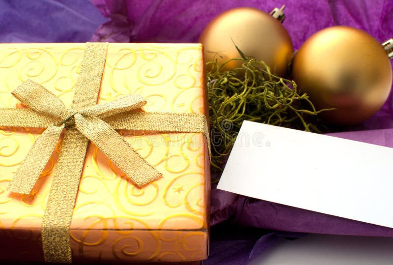 Gift Box with Space for Text on Card Stock Photo - Image of gold ...