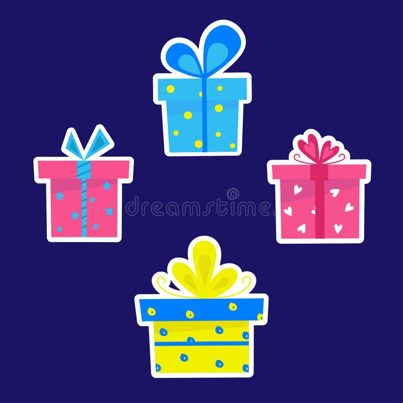 Gift Box Stickers. Set Collection Stock Vector - Illustration of ...