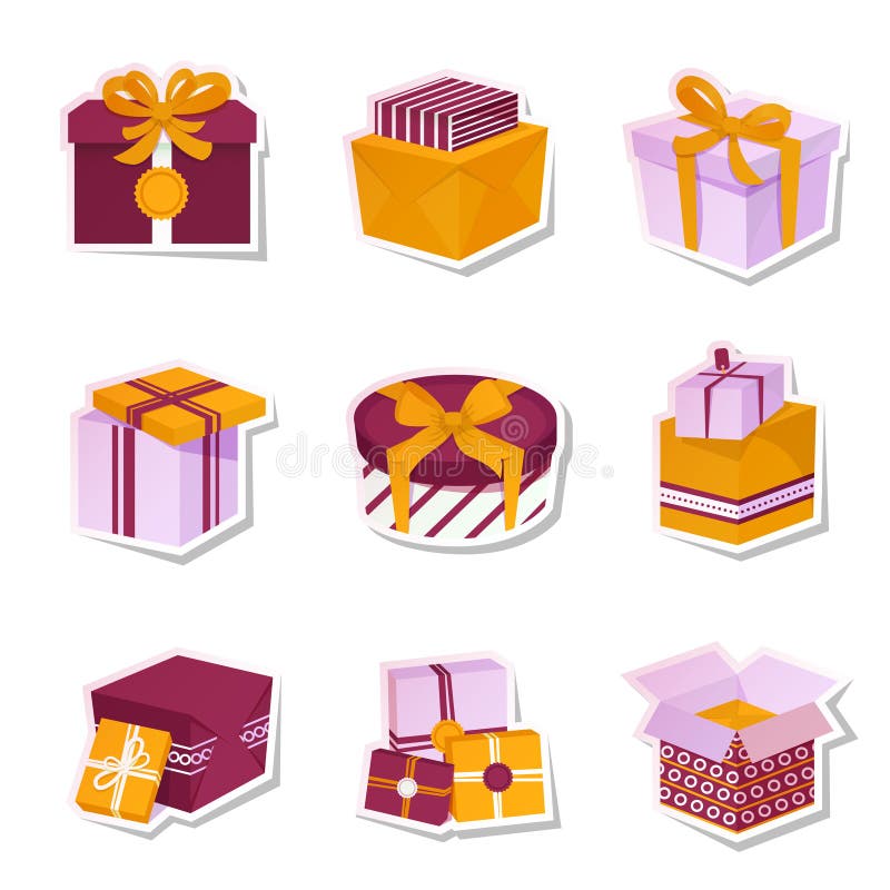 Gift box stickers set stock vector. Illustration of gift - 46134464