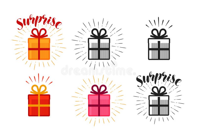 Gift Box, Surprise Set of Icons. Lettering Vector Illustration Stock ...