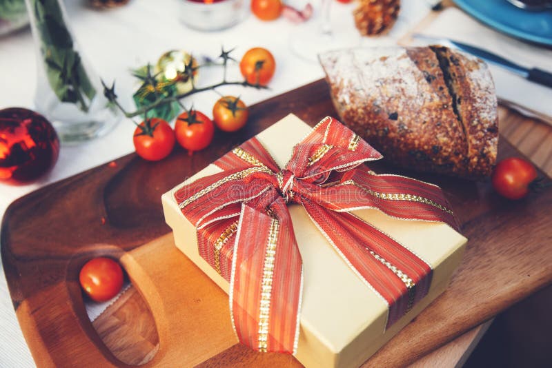 Gift box on table stock image. Image of present, shopping - 60895651