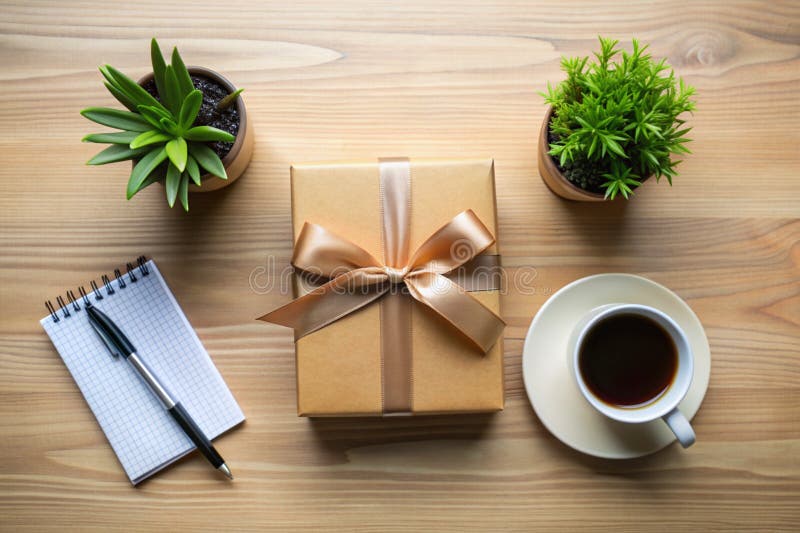 Gift box on the table stock illustration. Illustration of coffee ...
