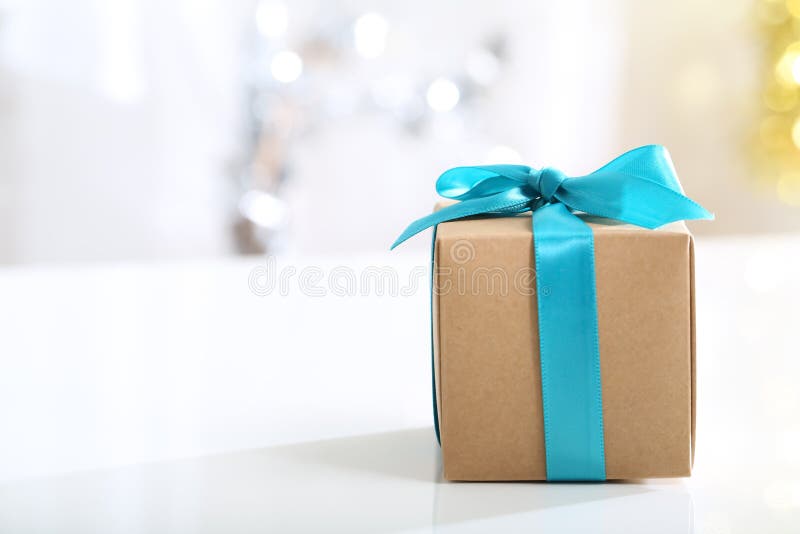 Gift box with Teal bow stock photo. Image of indoor, bright - 42755656