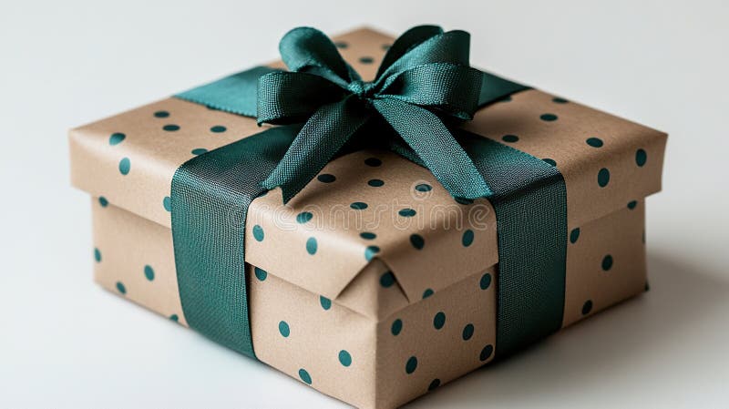 Gift Box, Teal Ribbon, Polka Dots, White Background, Present Stock ...
