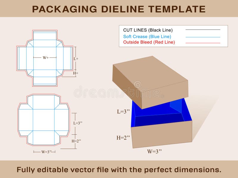 Gift Box Template, with Lid Dieline Template Stock Vector ...