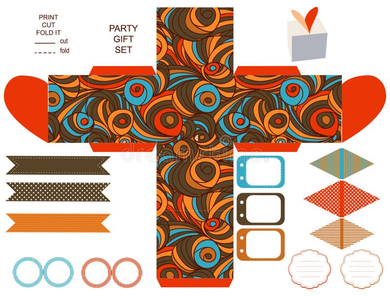 Gift Box Template Party Set Stock Illustration - Illustration of party ...