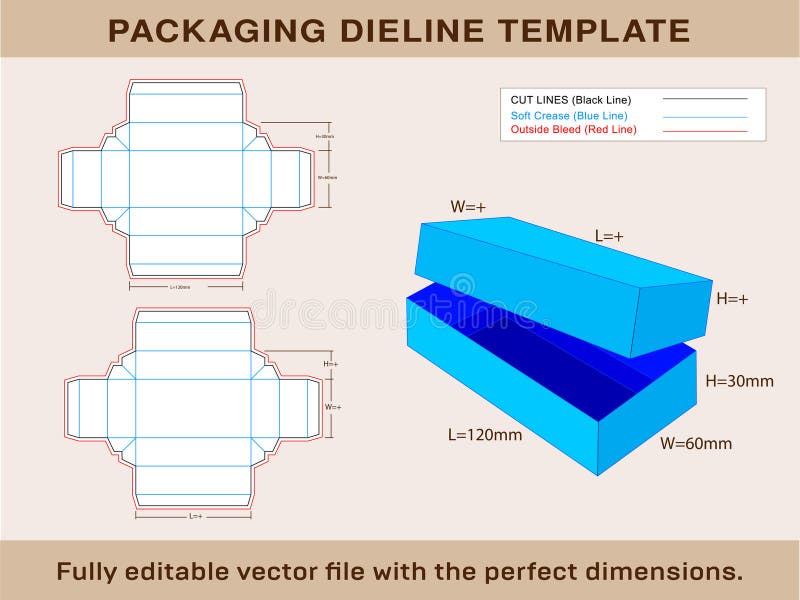 Gift Box Template, Rectangle Box Dieline Template Stock Vector ...