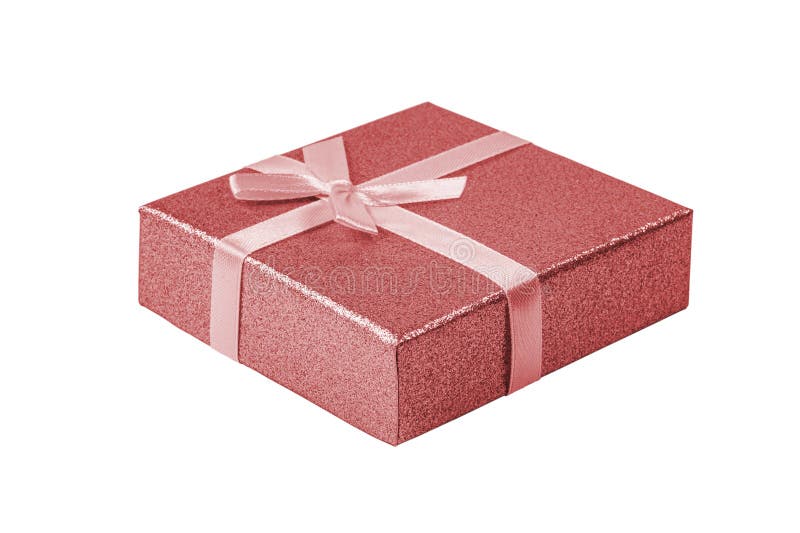 Gift Box Tied with Ribbon, Close Up on White Isolated Stock Photo ...