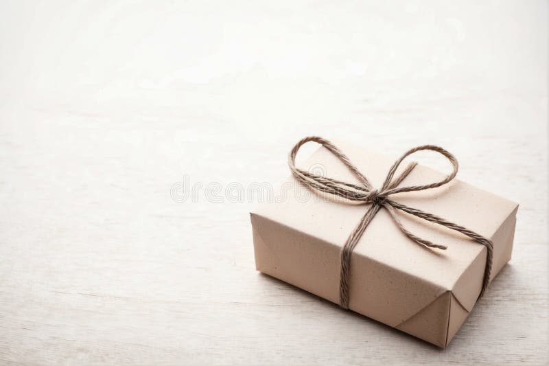 Gift Box Tied with Rope on Beige Background. Stock Illustration ...